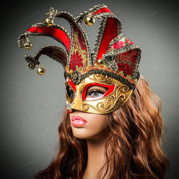 ILOVEMASKS | Accessories | Musical Eye Venetian Jester Jolly Mask Gold ...